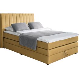 Boxspringbett Alina, B:131cm L:212cm, gelb, Struktur fein XBO (100% Polyester), Jugendzimmer, Komplettbetten, "Marvin", inklusive Bettkasten und