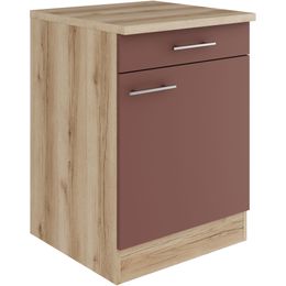 Unterschrank Optifit, B:60cm H:84,8cm T:60cm, rot, Holzwerkstoff, K&uuml;che, Schr&auml;nke, "Bella", Breite 60 cm, 1 T&uuml;r, 1 Einlegeboden, 1 Schubkasten