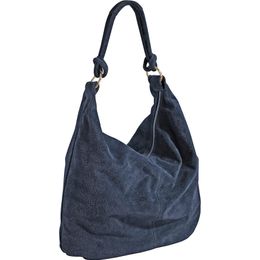 Heine Damen Beuteltasche, blau, Leder, unifarben, Taschen