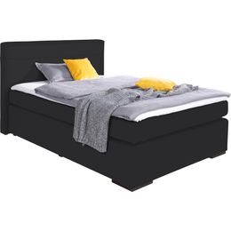 Boxspringbett Alina, B:133cm L:214cm, schwarz, Kunstleder TLS, Jugendzimmer, Komplettbetten, "Nikki", inklusive Matratze und Topper, F&uuml;&szlig;e schwarz
