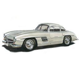 papermoon Fototapete "MB300SL GULLWING 1954 -VINTAGE AUTO ILLUSTRATION RETRO", B/L: 5m x 2,8m, Bahnen: 10 Stk., bunt, Schlafzimmer, Tapeten