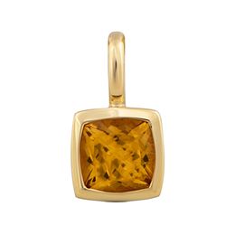 OROLINO Damen Kettenanh&auml;nger "Gold 585 mit echtem Citrin 5x5mm", one-size, Gold, 0,7 g, gelb, Gold, Schmuckanh&auml;nger