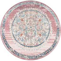 Teppich Paco Home, H:8mm &Oslash;:200cm, pink, Polypropylen, Wohnzimmer, Teppiche, "Torres 271", Kurzflor, Orient-Optik, Vintage Design, In- und Outdoor