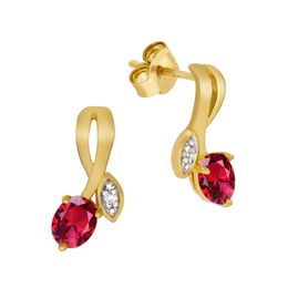 Firetti Damen Paar Ohrstecker "Schmuck Geschenk Gold 375 Ohrschmuck Farbstein Edelstein Rubin", Gelbgold 375, rot, Gelbgold 375, Ohrringe, mit Rubin,