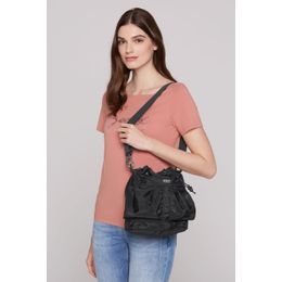 SOCCX Damen Beuteltasche, schwarz, Polyester, unifarben, Taschen, mit vielen Innenf&auml;chern