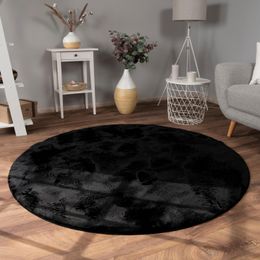 Fellteppich Paco Home, H:14mm &Oslash;:100cm, schwarz, Polyester, Teppiche, "Kunstfell Soft 380", Langflor, Kuschelteppich - besonders weich, Uni-Farben