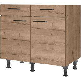 Unterschrank Nobilia, B:90cm H:87cm T:58,3cm, braun, K&uuml;che, Schr&auml;nke, ""Structura", vormontiert, Breite 90 cm, Soft-Close-Funktion", bei den