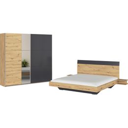 Schlafzimmer-Set Rauch, grau, Holzwerkstoff, Schlafzimmerm&ouml;bel-Sets, "Monza", mit Schwebet&uuml;renschrank Breite 218 cm, Bettanlage in 2 Breiten