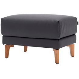 Hocker, B:63cm H:45cm T:48cm, schwarz, CREATION BY ROLF BENZ, NaturLEDER OSKAR (echtes Rindsleder), Wohnzimmer, Hocker, "CR.450", F&uuml;&szlig;e aus Massivholz