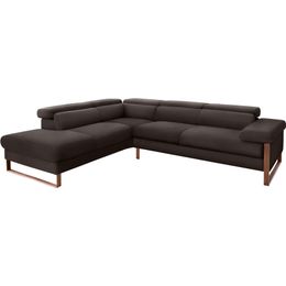 Ecksofa W.Schillig, B:281cm H:71cm T:230cm, braun, Flachgewebe S22 (100% Polyester);Stoff S37 (100% Polyester);Longlife Xtra-Leder Z59: Glattleder