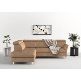 Sit & More Ecksofa SIT & MORE, B:252cm T:216cm, braun, 100% Polyester, Wohnzimmer, Sofas, "Marano L-Form", inklusive Kopfteilverstellung, wahlweise mit