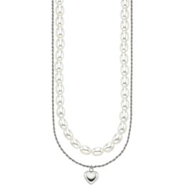 Damen Kette mit Anh&auml;nger "Schmuck Geschenk Silber 925 Halskette mit Perlen und Herzanh&auml;nger", Perlen Silber 925 (Sterlingsilber), L: 39 50 B: 1mm,