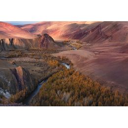papermoon Fototapete "Fluss durch Landschaft", B/L: 4,5m x 2,8m, Bahnen: 9 Stk., bunt, Schlafzimmer, Tapeten