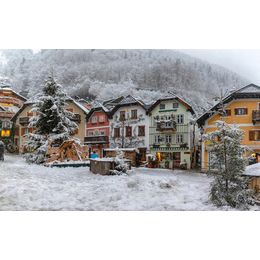 papermoon Fototapete "Dorf im Schnee", B/L: 4,5m x 2,8m, Bahnen: 9 Stk., bunt, Schlafzimmer, Tapeten