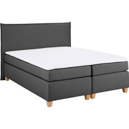 Boxspringbett Home Affaire, B:152cm L:205cm, grau, Struktur fein (100% Polyester), Komplettbetten, "Houssay", inkl. Topper, 5 Breiten, 2 H&auml;rtegraden