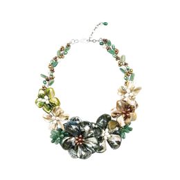 Damen Kette mit Anh&auml;nger "Blumenstrau&szlig;", gr&uuml;n, Basic, Collezione Alessandro, Glas, Halsketten, mit echten S&uuml;&szlig;wasserperlen