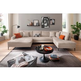 Wohnlandschaft TRENDS BY HG, B:360cm H:86cm T:196cm, beige, Sofas, "Summer U-Form", in Cord-Stoff mit Metallfu&szlig;