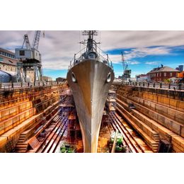 papermoon Fototapete "Schiff im hafen", B/L: 4,5m x 2,8m, Bahnen: 9 Stk., bunt, Schlafzimmer, Tapeten