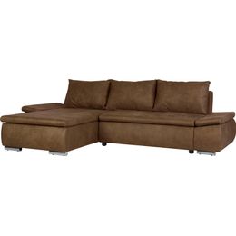 Ecksofa Home Affaire, B:266cm H:83cm T:175cm, braun, 100% Polyester, Wohnzimmer, Sofas, "Acra L-Form", mit Bettfunktion und Bettkasten, in Mattenoptik