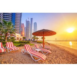 papermoon Fototapete "ABU DHABI-EMIRATES SKYLINE und STRAND", B/L: 5m x 2,8m, Bahnen: 10 Stk., bunt, Schlafzimmer, Tapeten
