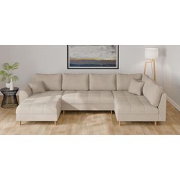 Wohnlandschaft Home Affaire, B:310cm H:81cm T:161cm, beige, 92% Polyester, 8% Nylon, Sofas, "CHARRE U-Form mit Ottomane, Ma&szlig;e B/T/H: 310/161/81 cm",