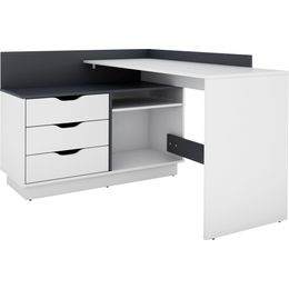 Eckschreibtisch ByLiving, B:129cm H:83,5cm T:105cm, schwarz-wei&szlig;, Jugendzimmer, Tische, "Bern", mit viel Stauraum, Breite 129 cm, rechts oder links