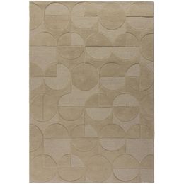 Wollteppich FLAIR RUGS, B:160cm H:8mm L:230cm, beige, Wolle, Wohnzimmer, Teppiche, "Gigi", aus 100% Wolle, geometrisches Design,