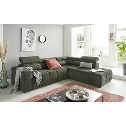 Ecksofa DOMO collection, B:275cm H:80cm T:228cm, gr&uuml;n, Wohnzimmer, Sofas, "Brandon L-Form, auch in Leder", inklusive Kopfteilverstellung, wahlweise