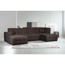 Wohnlandschaft Home Affaire, B:297cm H:85cm T:163cm, grau, 100% Polyester, Sofas, "Nosia U-Form", incl. 2 Zierkissen, mit feiner Steppung