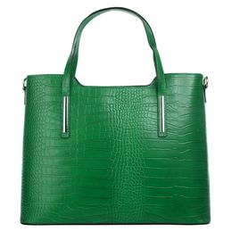 CLUTY Damen Henkeltasche, gr&uuml;n, Leder, Reptilienpr&auml;gung, Taschen, echt Leder, Made in Italy