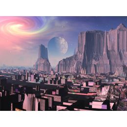 papermoon Fototapete "PLANETEN-FANTASIE FUTURISTISCH ALIEN MOON GALAXIE XXL", B/L: 4,5m x 2,8m, Bahnen: 9 Stk., bunt, Schlafzimmer, Tapeten