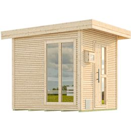 Weka Saunahaus "Design-Saunahaus KUOPIO 2", Bio-Ofen, externe Steuerung, 9 kW, beige, Garten, Saunen, Blockbohlen im WekaLine-Profil, bodentiefes