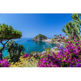 papermoon Fototapete "ISCHIA ITALIEN-BOUGANVILLA INSEL MEER BLUME FELSEN WALD", B/L: 4,5m x 2,8m, Bahnen: 9 Stk., bunt, Schlafzimmer, Tapeten