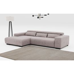 Ecksofa COTTA, B:304cm H:71cm T:186cm, grau, 100% POLYESTER (PES), Wohnzimmer, Sofas, "Side L-Form, mit Kopfteilverstellung & 3 Nierenkissen",