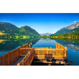 papermoon Fototapete "ALPEN-SEE mit Br&uuml;cke", B/L: 4m x 2,6m, Bahnen: 8 Stk., bunt, Schlafzimmer, Tapeten