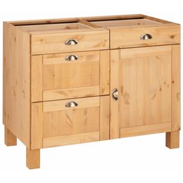 Unterschrank Home Affaire, B:100cm H:83cm T:57cm, beige, Massivholz, K&uuml;che, Schr&auml;nke, "Oslo", 100 cm breit, ohne Arbeitsplatte, 2 Schubk&auml;sten, 2
