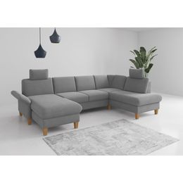 Wohnlandschaft Home Affaire, B:314cm H:90cm T:195cm, grau, 100% Polyester, Sofas, "Rochelle, U-Form", optional mit Armteilverstellung, mit