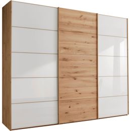 Schwebet&uuml;renschrank Wiemann, B:295,2cm H:217cm T:67cm, braun, Floatglas, Holzwerkstoff, Schr&auml;nke, "Cardiff", mit massiven Holzt&uuml;ren und Spiegel