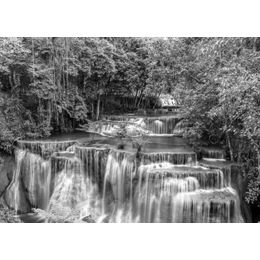 papermoon Fototapete "Wasserfall im Wald Schwarz & Wei&szlig;", B/L: 2,5m x 1,86m, Bahnen: 5 Stk., schwarz, Schlafzimmer, Tapeten