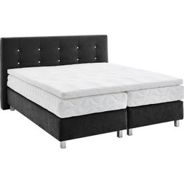 Boxspringbett, B:175cm L:210cm, schwarz, Westfalia Schlafkomfort, Bezug: Microvelours 100% Polyester;Polsterung: 100% Polyester, Komplettbetten, mit