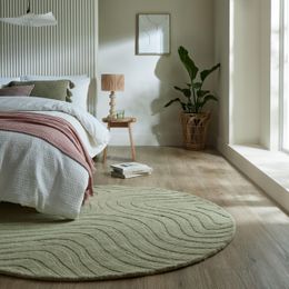 Wollteppich FLAIR RUGS, H:14mm &Oslash;:160cm, gr&uuml;n, Wolle, Wohnzimmer, Teppiche, "Mesmerise, rund & abstrakt", Wollteppich mit Hoch-Tief Effekt, abstrakt