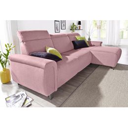 Sit & More Ecksofa SIT & MORE, B:253cm H:102cm T:168cm, rosa, Luxus-Microfaser (100% Polyester);NaturLEDER Punch (echtes Rindsleder) in Sitz und R&uuml;cken. Korpus