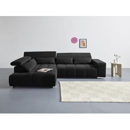 Ecksofa COTTA, B:310cm H:70cm T:225cm, schwarz, 100% Polyester, Wohnzimmer, Sofas, "Orion L-Form", mit Kopfteilverstellung & 5 Nierenkissen