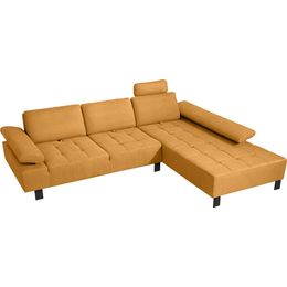 Ecksofa Alina, B:296cm H:103cm T:223cm, gelb, Struktur fein XBO (100% Polyester), Wohnzimmer, Sofas, "Royce", inklusive Sitztiefenverstellung, 296 cm