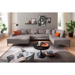 Wohnlandschaft TRENDS BY HG, B:360cm H:86cm T:196cm, grau, Sofas, "Summer U-Form", in Cord-Stoff mit Metallfu&szlig;