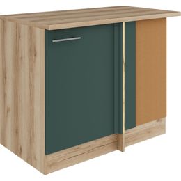 Eckunterschrank Optifit, B:100cm H:84,8cm T:60cm, gr&uuml;n, Holzwerkstoff, K&uuml;che, Schr&auml;nke, "Bella", Breite 100 cm, T&uuml;ranschlag wechselbar