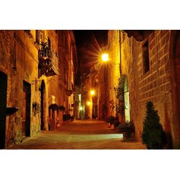 papermoon Fototapete "Altstadt bei Nacht", B/L: 4m x 2,6m, Bahnen: 8 Stk., bunt, Schlafzimmer, Tapeten