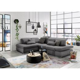 Ecksofa, B:291cm H:80cm T:226cm, grau, SET ONE BY Musterring, Wohnzimmer, Sofas, "SO 4100 mit komfortablen Federkern und Kopfteilverstellung",