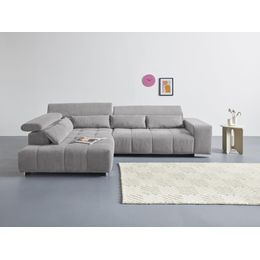 Ecksofa COTTA, B:310cm H:70cm T:225cm, grau, 90% Polyester, 10% Polyamid, Wohnzimmer, Sofas, "Orion L-Form", mit Kopfteilverstellung & 5 Nierenkissen