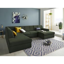 Wohnlandschaft DOMO collection, B:320cm H:78cm T:213cm, gr&uuml;n, Sofas, "Topper, elegant und zeitlos, komfortabel, U-Form", wahlweise mit Bettfunktion